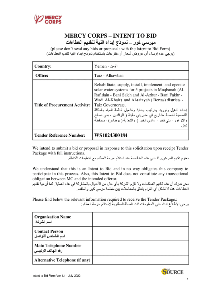 Fillable Online Intent to Bid Form.docx Fax Email Print - pdfFiller