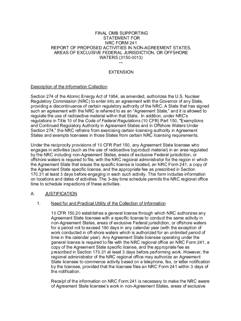 Fillable Online OMB 3150-0013, Final Supporting Statement for NRC Form ...