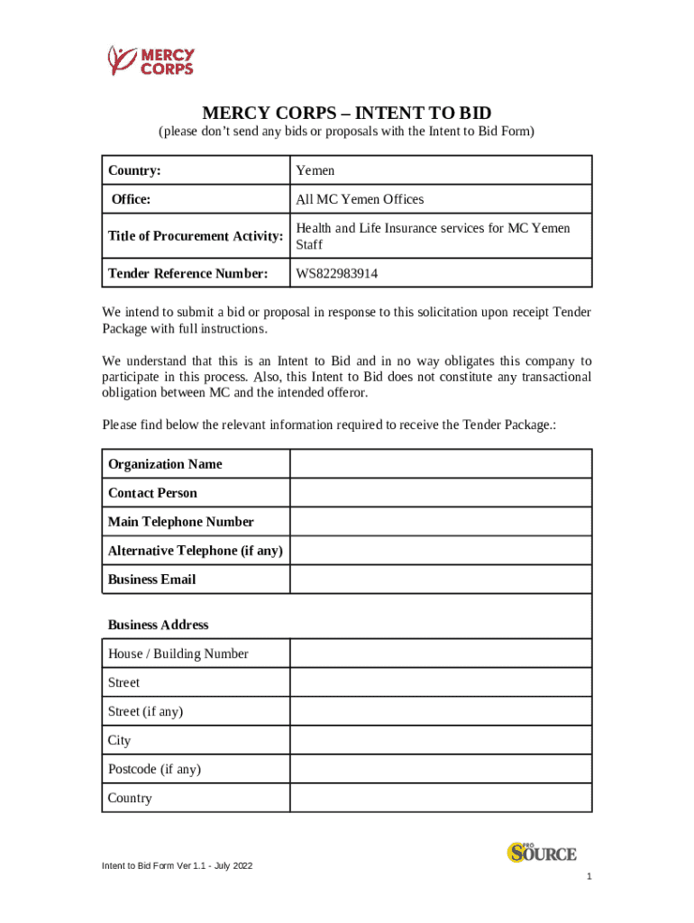 INTENT TO BID- Doc Template | pdfFiller