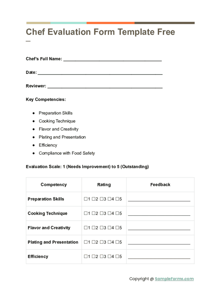 Fillable Online Chef Evaluation Form Template Free Fax Email Print ...