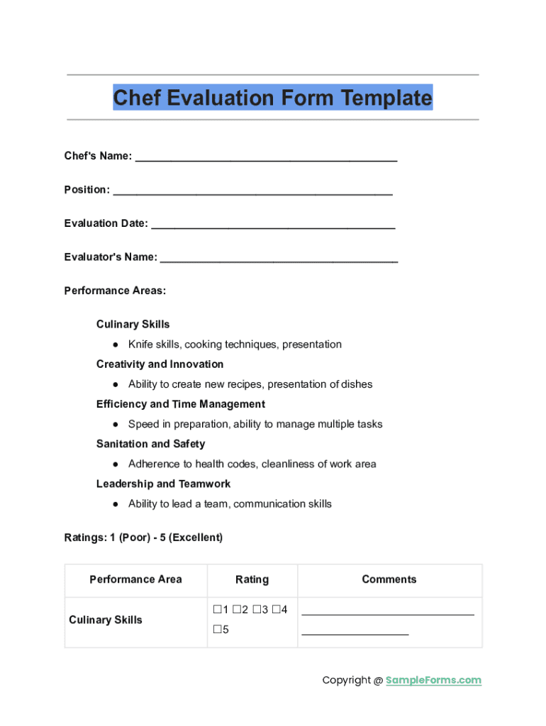 Fillable Online Chef Evaluation Form Template Fax Email Print - pdfFiller