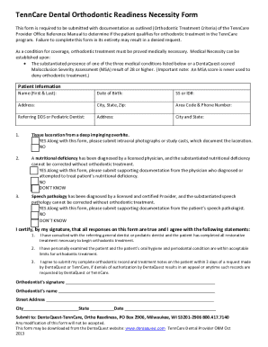 Fillable Online TennCare Dental Orthodontic Readiness Necessity Form ...