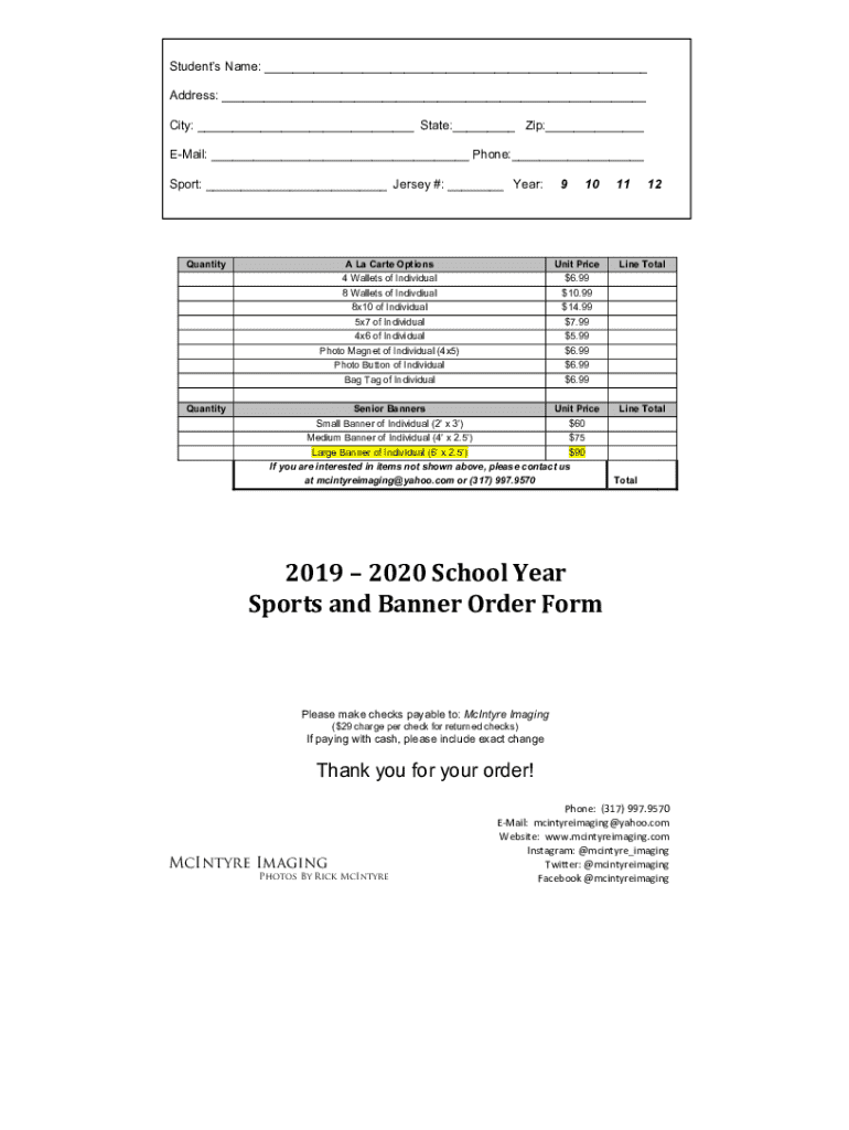Fillable Online 2019 - 2020 Generic Sports Order Form.docx Fax Email ...