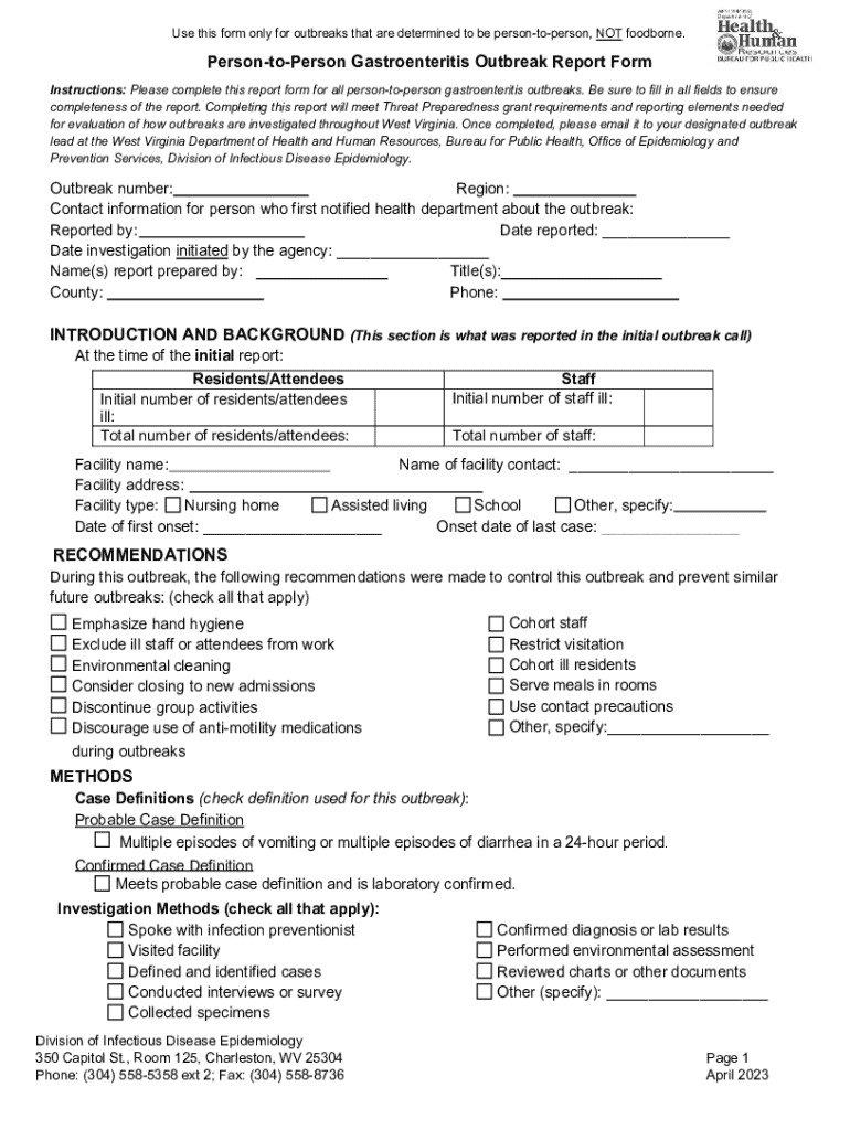 Fillable Online Person-to-Person Gastroenteritis Outbreak Report Form ...