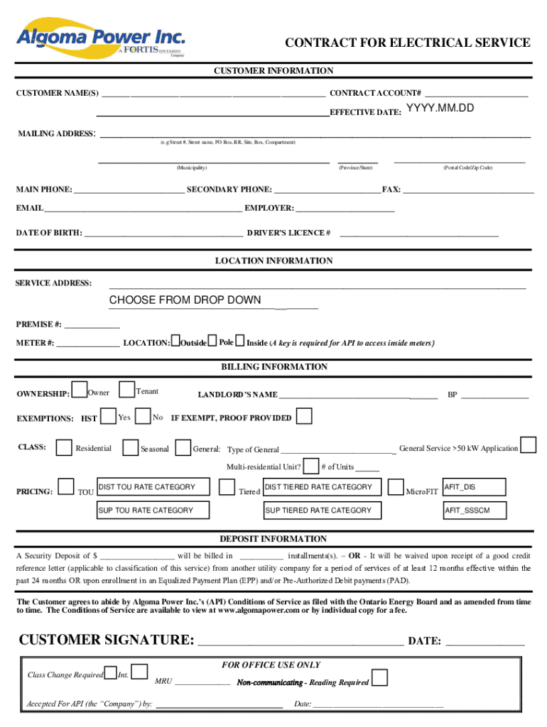 Fillable Online ELECTRIC SERVICE INFORMATION AND CRITERIA Fax Email ...