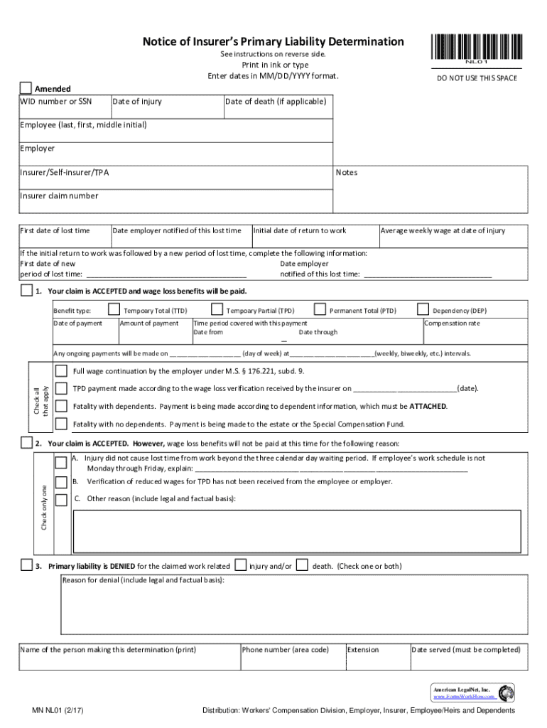 Fillable Online Form Notice of Insurer's Primary Liability ...