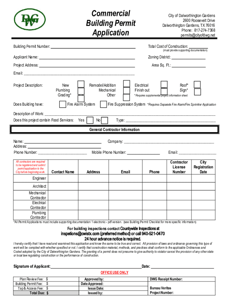 Fillable Online Permit FormsCity of Dalworthington ... Fax Email Print - pdfFiller