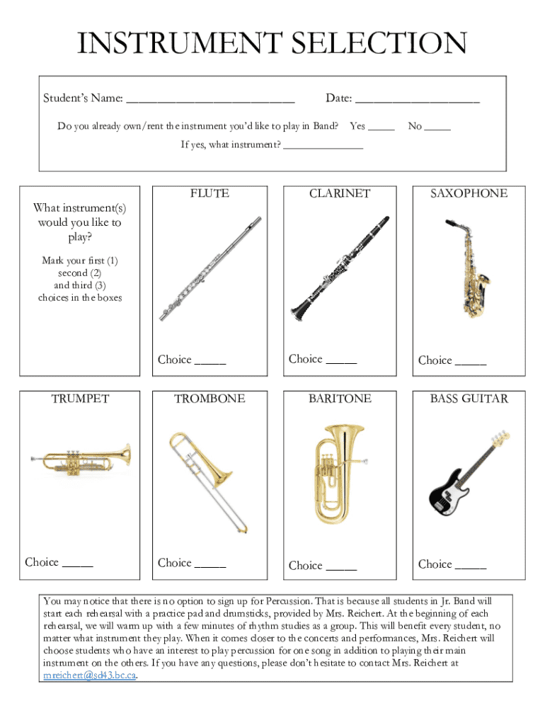 Fillable Online How To Choose What Instrument to Play in Band Fax Email ...