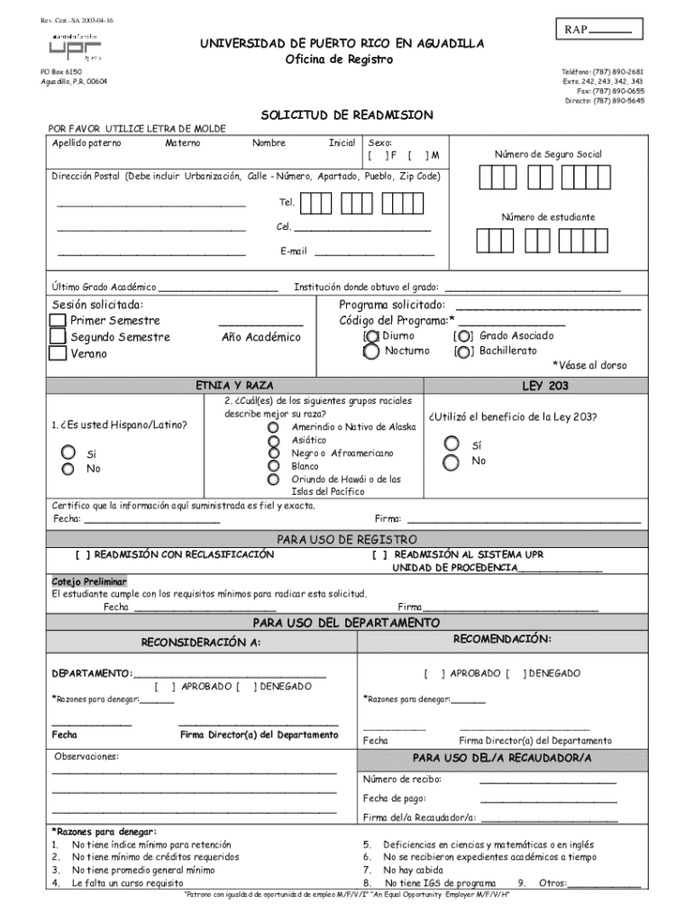 Completable En línea solicitud de readmision Fax Email Imprimir - pdfFiller