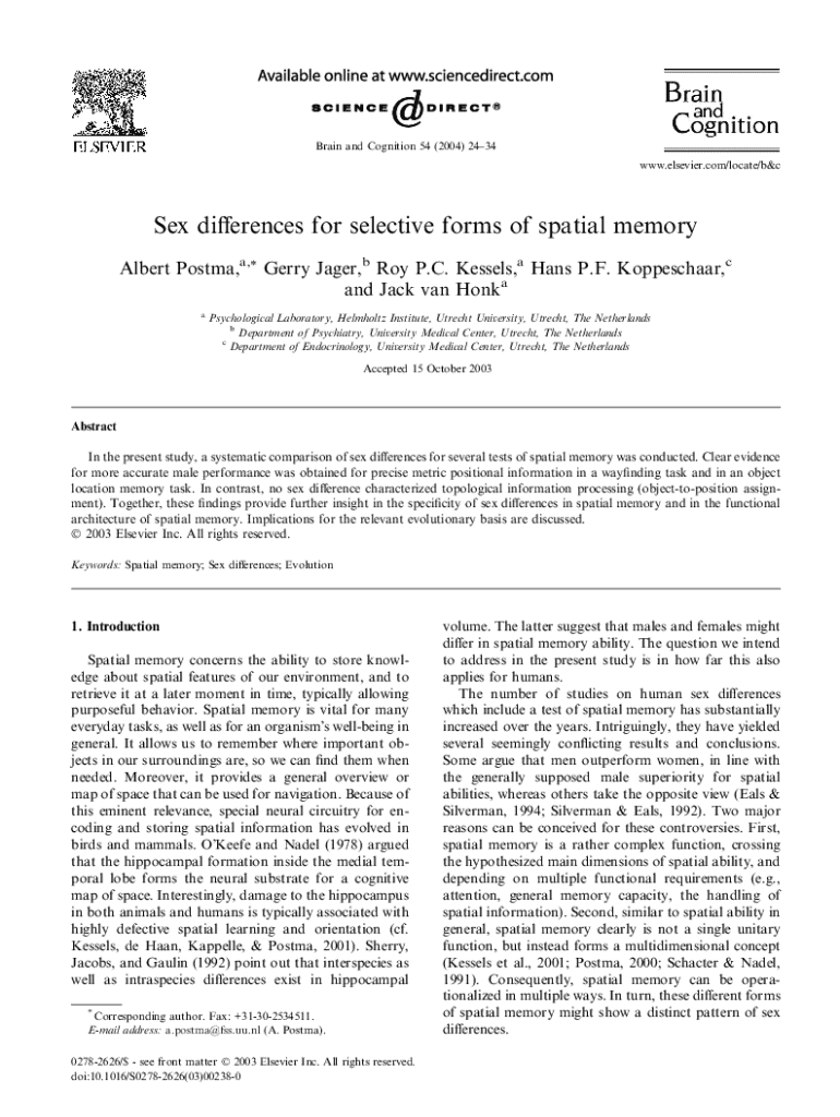Fillable Online Sex Differences For Selective Forms Of Spatial Memory