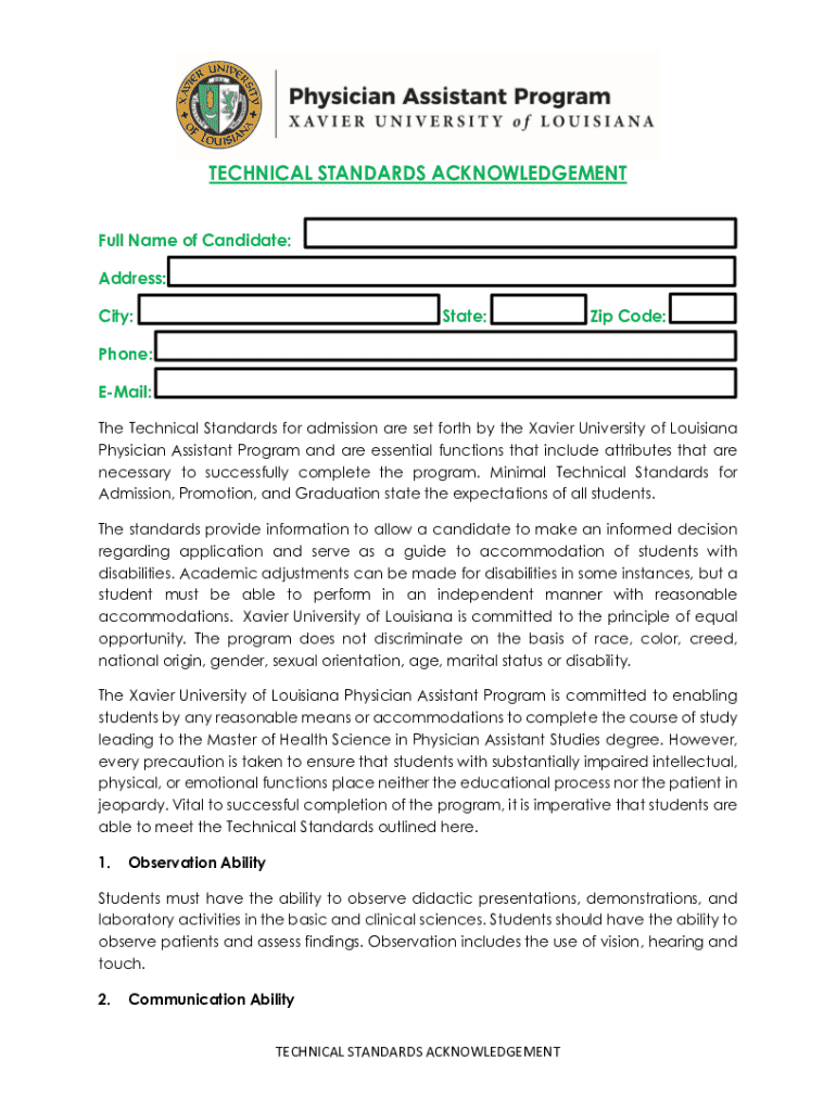 Fillable Online TECHNICAL STANDARDS ACKNOWLEDGEMENT Fax Email Print - pdfFiller