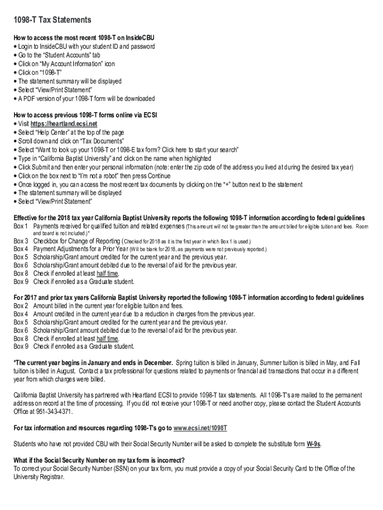 Fillable Online 1098-T Tax Statements - InsideCBU Fax Email Print ...