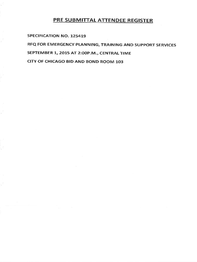 Fillable Online PRE SUBMITTAL ATTENDEE REGISTER Fax Email Print - pdfFiller