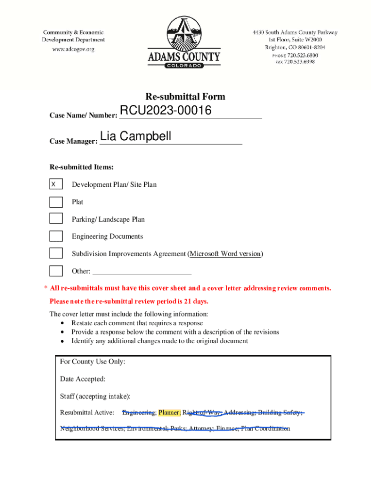 Fillable Online Re-submittal Form - RCU2023-00016 Lia Campbell Fax ...