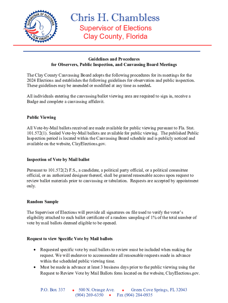Fillable Online Chris H. Chambless - Supervisor of Elections Clay ...