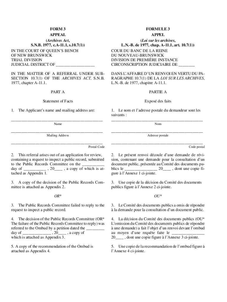 Remplissable En Ligne Form / Formule 72A FORM 3 APPEAL (Archives Act, S ...