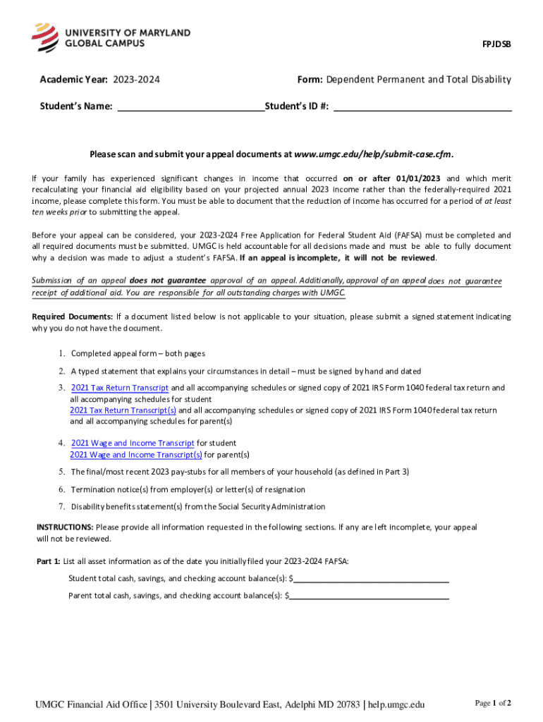 Fillable Online Dependent Student - Permanent and Total Disability Form ...