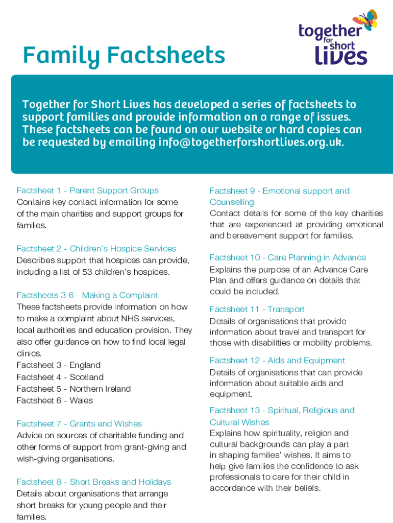 Fillable Online Together for Short Lives publishes factsheet to help ... Fax Email Print - pdfFiller