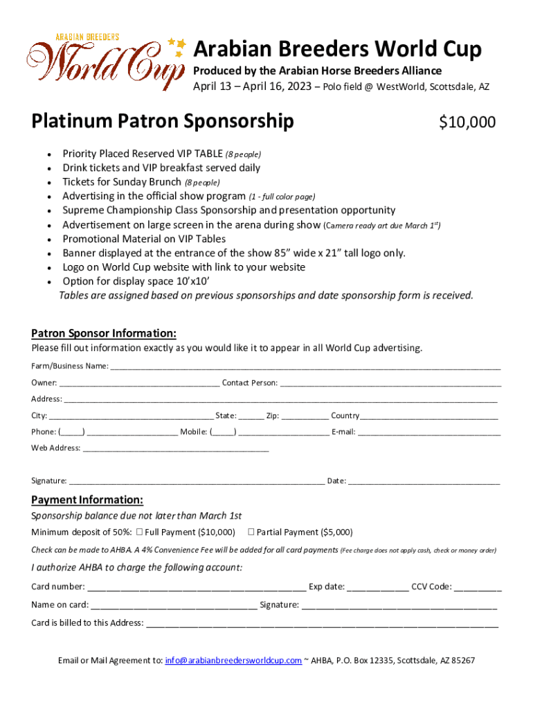 Fillable Online World Cup Patron Sponsorship ($25,000) - Diamond Fax ...