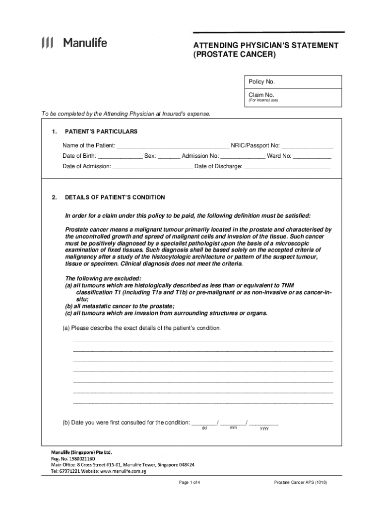 Fillable Online ATTENDING PHYSICIAN'S STATEMENT (PROSTATE ... Fax Email ...