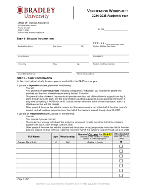 Fillable Online VERIFICATION WORKSHEET 2024-2025 Academic Year Fax Email Print - pdfFiller