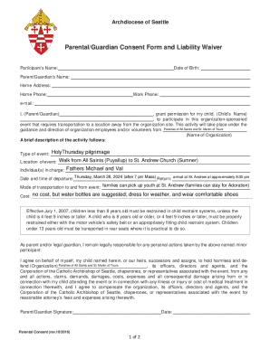Fillable Online Parental/Guardian Consent Form and Liability Waiver ...