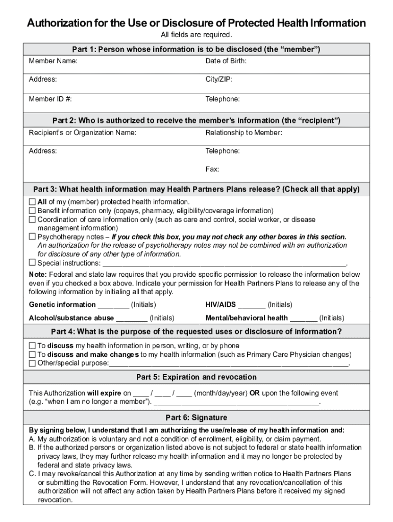 Fillable Online HealthPartners Online Proxy Access Authorization Fax ...