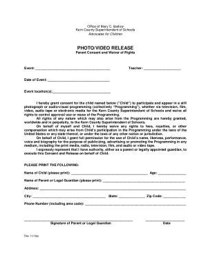 Fillable Online Parent Consent and Waiver of Rights Fax Email Print ...