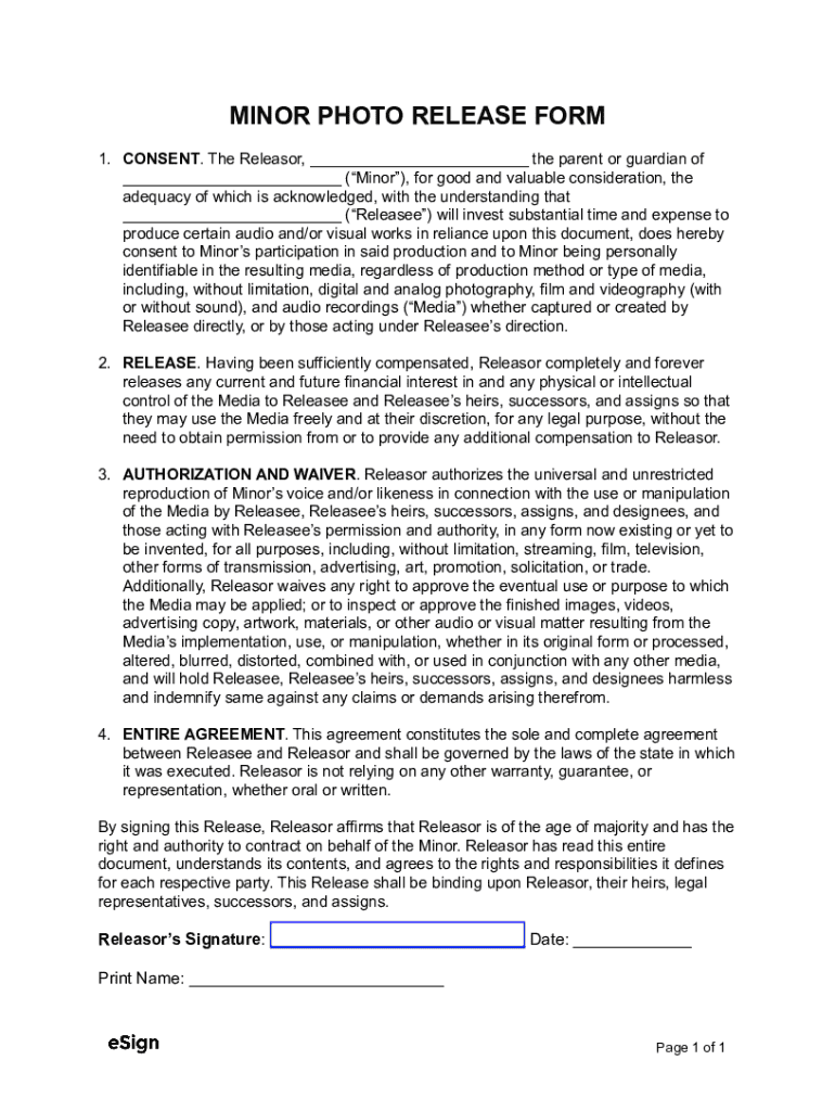 Fillable Online Photo Release Form for Minors - Fill Out and Sign ...