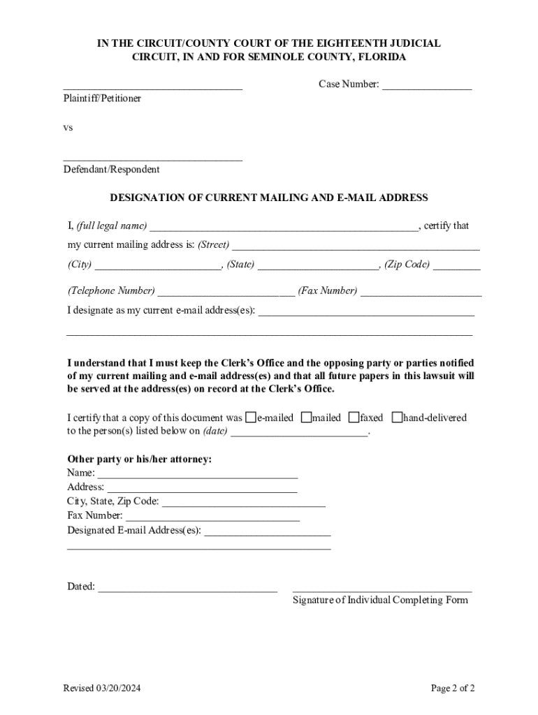 Fillable Online Instructions and Form for Designation of Current ...