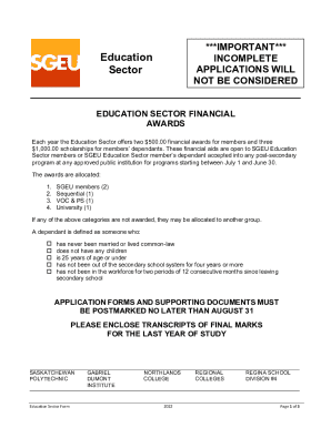 Fillable Online SGEU Bursary & Scholarship Application Form Fax Email ...