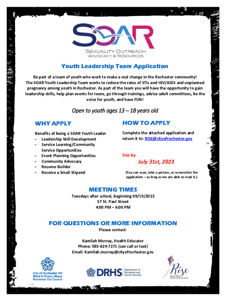 Fillable Online Fillable Online SOAR Youth Leadership Team Application ...