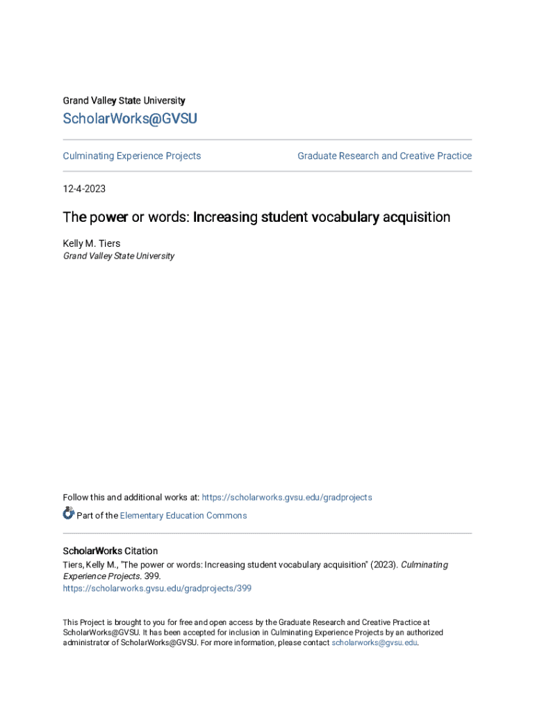 Fillable Online The power or words: Increasing student vocabulary ...