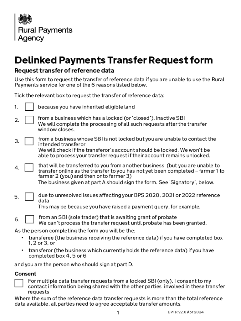 Fillable Online Delinked Payments Transfer Request form Fax Email Print ...