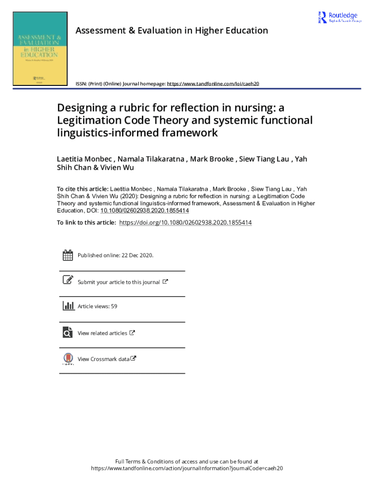 Fillable Online Designing a rubric for reflection in nursing: a ...
