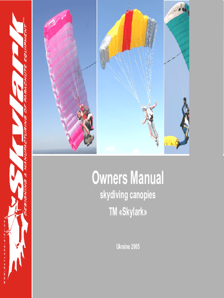 Fillable Online Owners Manual - skydiving canopiesSkylark Fax Email ...