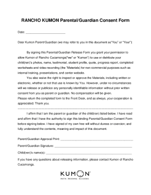 Fillable Online RANCHO KUMON Parental/Guardian Consent Form Fax Email ...