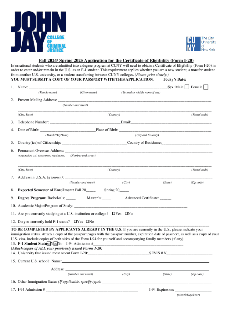 Fillable Online Fall 2024/ Spring 2025 Application for the Certificate ...