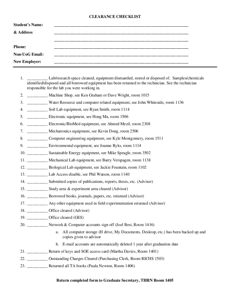 Fillable Online Laboratory Close-Out Required Checklist Fax Email Print ...