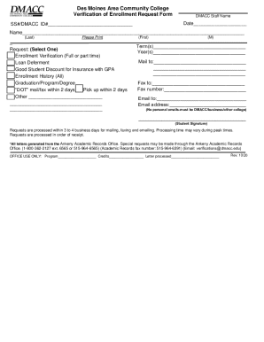 Fillable Online DMACC Verification of Enrollment Request Form Fax Email ...
