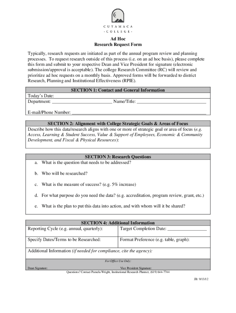 Fillable Online Ad Hoc Research Request Form Fax Email Print - pdfFiller