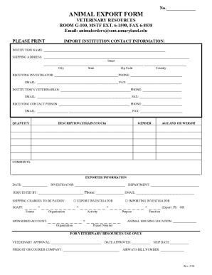 Fillable Online ANIMAL EXPORT FROM Fax Email Print - pdfFiller