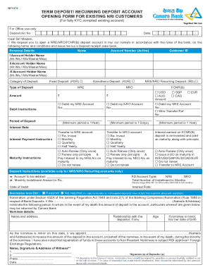 Fillable Online RECURRING DEPOSIT ACCOUNT OPENING FORM FOR ... Fax Email Print - pdfFiller