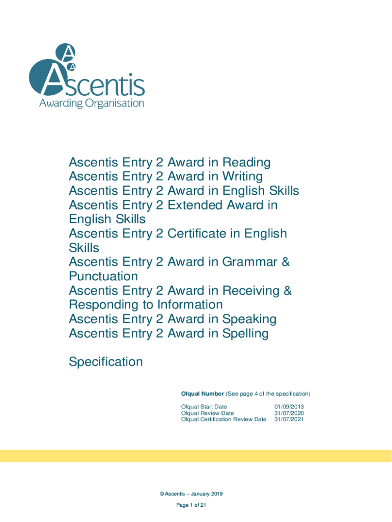 Fillable Online Ascentis Entry Level 2 Award- Extended Award and Certificate ... Fax Email Print ...