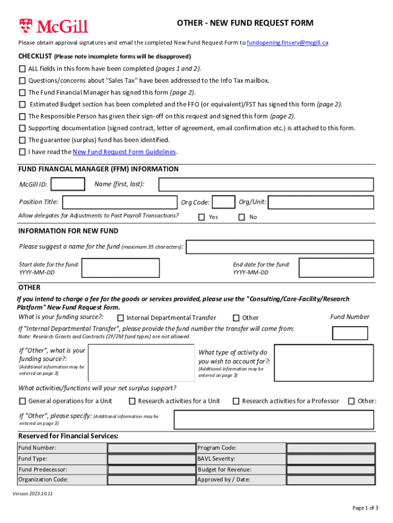Fillable Online Other - New Fund Request Form Fax Email Print - pdfFiller