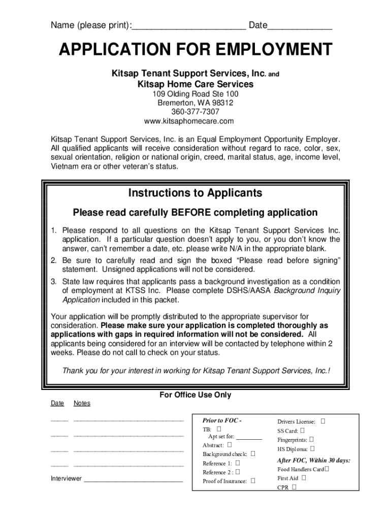 Fillable Online Kitsap Tenant Support Services IncQuality and Affordable ... Fax Email Print ...