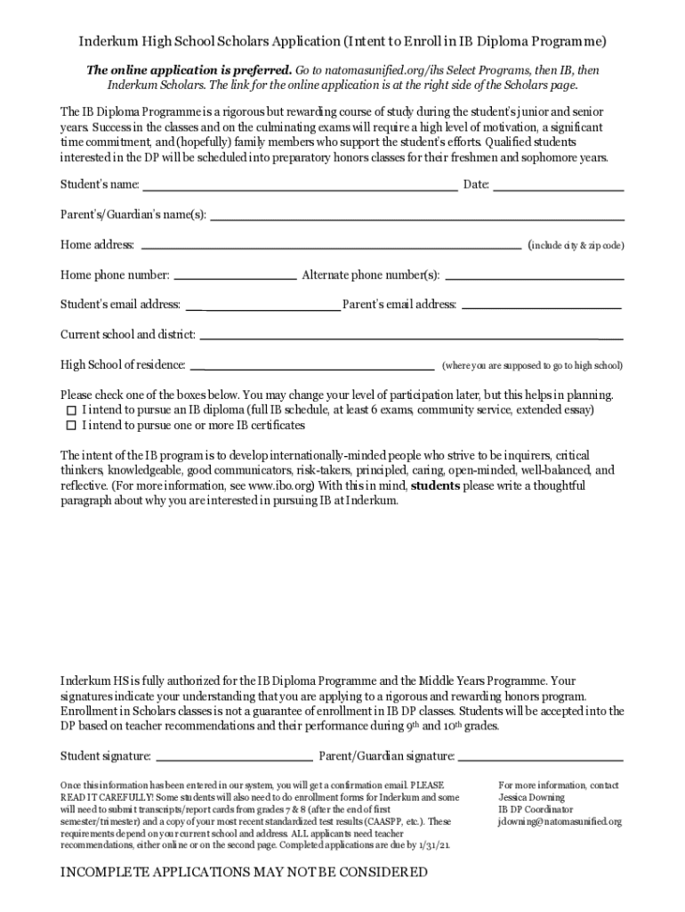 Fillable Online Fillable Online Inderkum High School Scholars ...