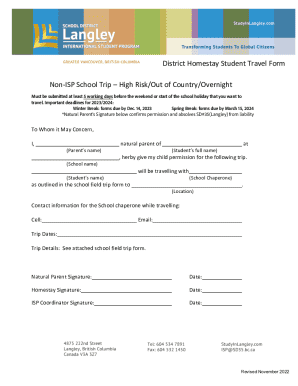 Fillable Online 2022-23-Travel Form - School Overnight Fax Email Print ...