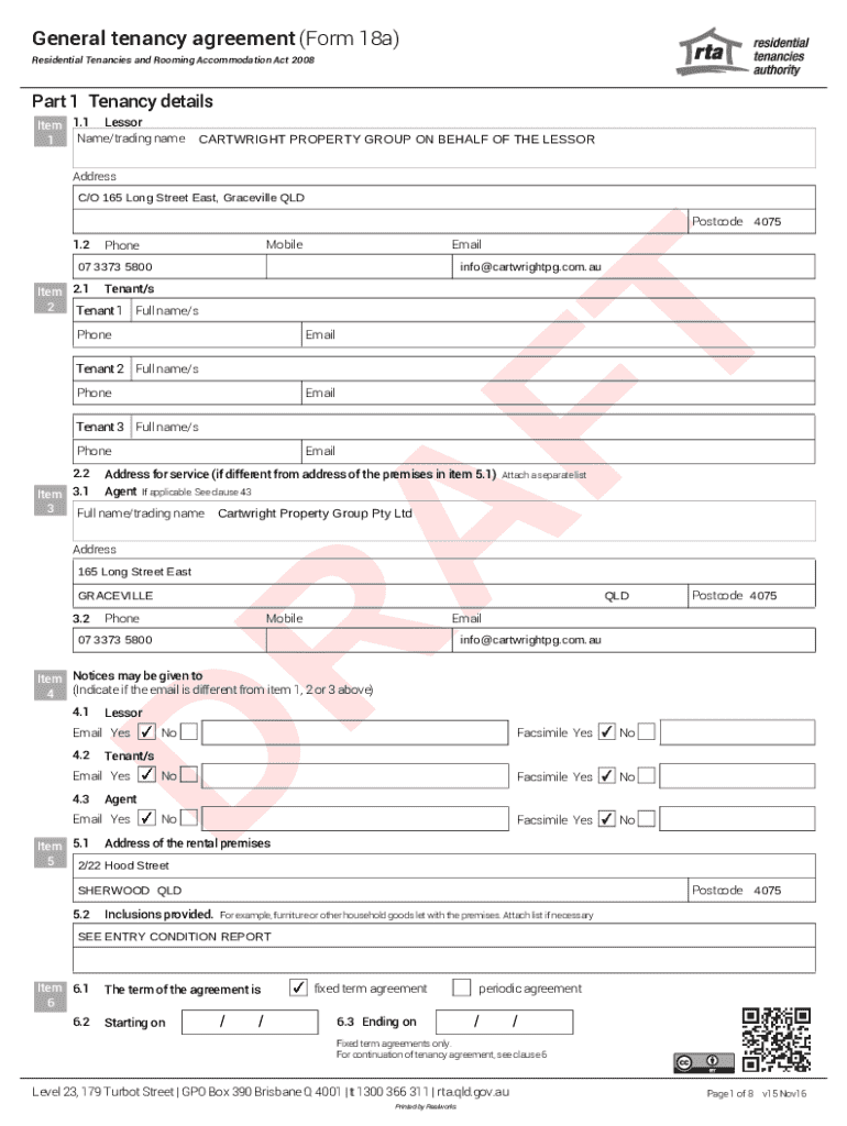 Fillable Online General tenancy agreement form 18a pdf: Fill out & sign ...