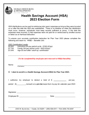 Fillable Online Health Savings Account (HSA) 2023 Election Form Fax ...
